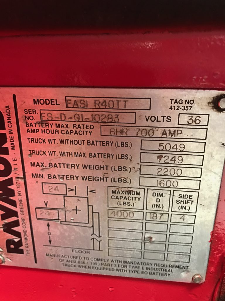 CES #20449 Raymond EASI R40TT Reach Forklift 187”