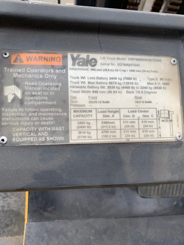 CES #21033 Yale ERP060 Electric Pneumatic Forklift